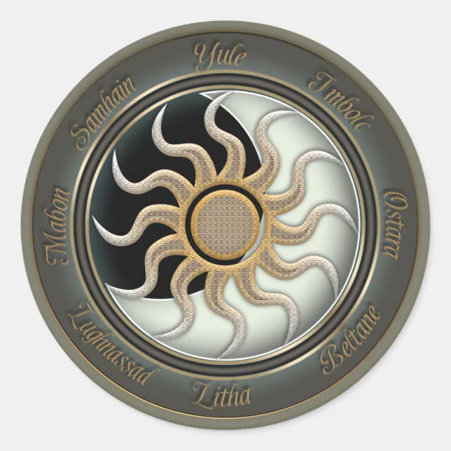 Sun and Moon Pagan Wheel Classic Round Sticker | Zazzle