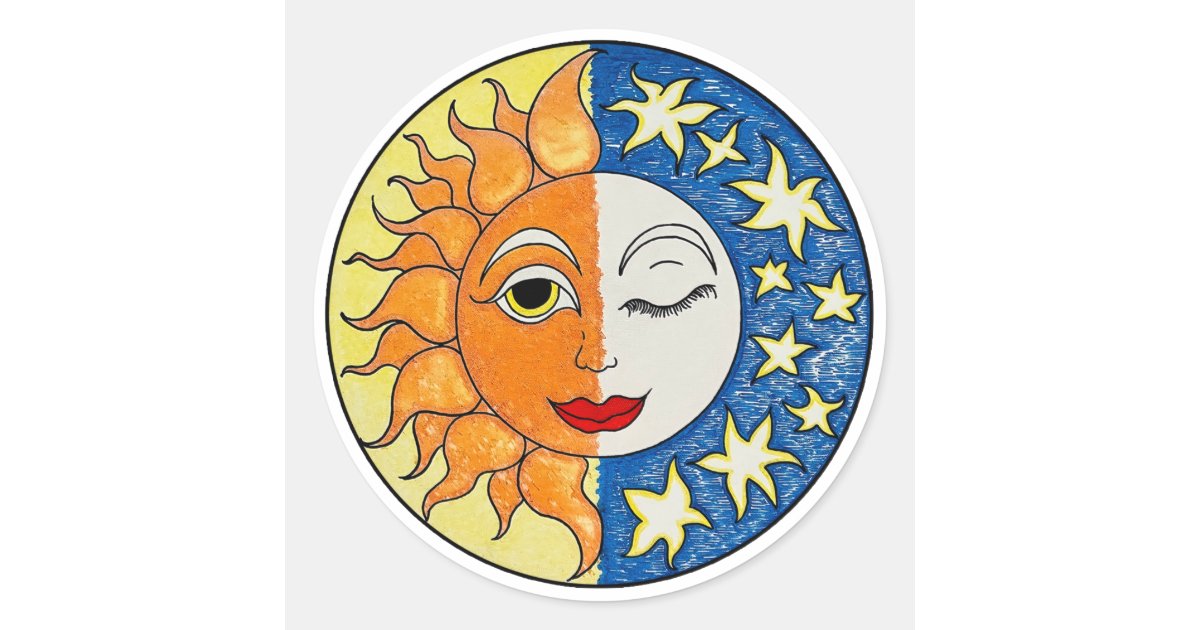 Sun and Moon Together Classic Round Sticker | Zazzle