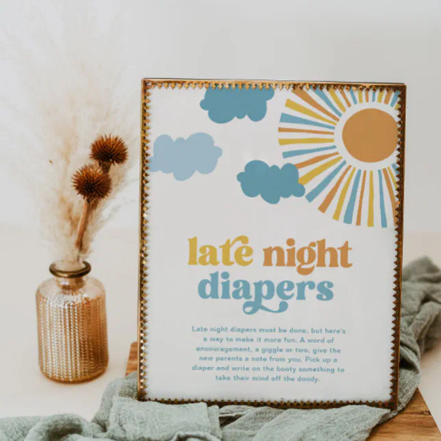 Sun Baby Shower Late Night Diapers Sign | Zazzle