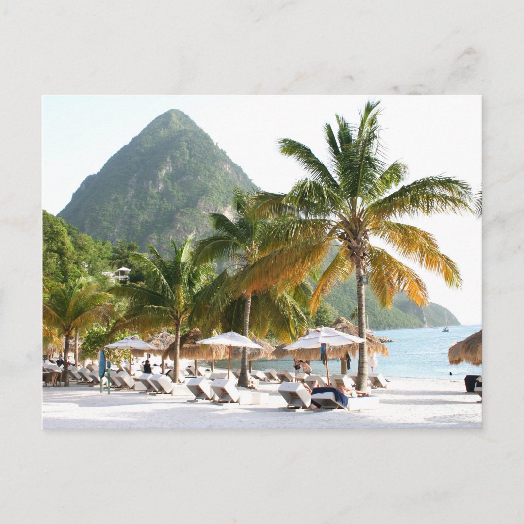 Sun Beds on a beach near the Pitons in St Lucia Postcard | Zazzle