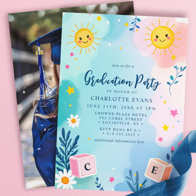 Sun Blocks Kindergarten Preschool Graduation Invitation | Zazzle