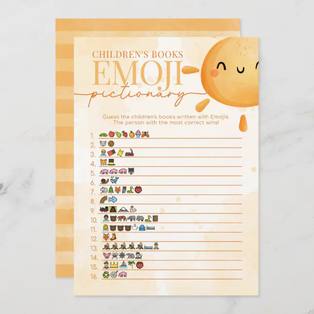 Sun Children's Book Emoji Pictionary Shower Game Invitation | Zazzle
