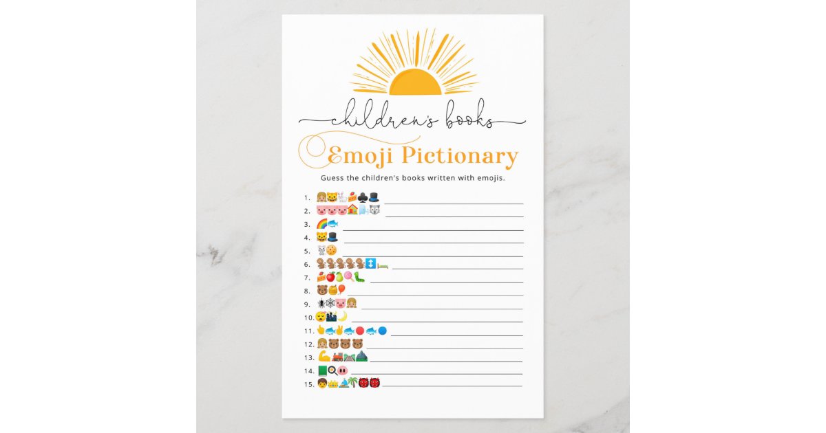 Sun childrens books emoji pictionary game | Zazzle