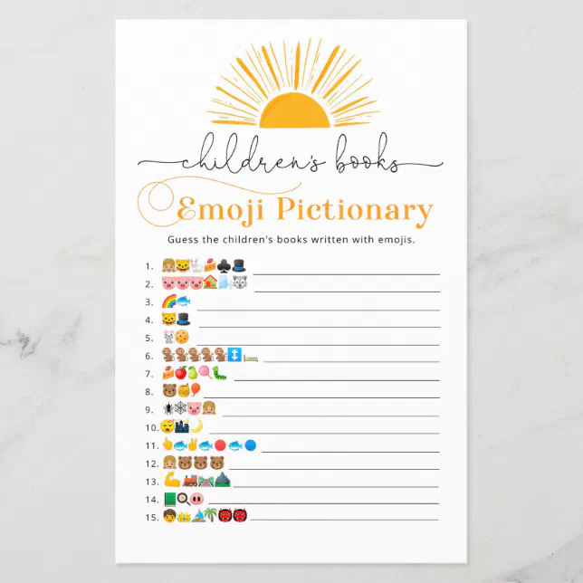 Sun childrens books emoji pictionary game | Zazzle