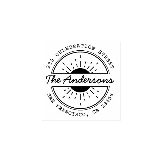 Sun & Custom Family Name Round Return Address Rubber Stamp | Zazzle.com