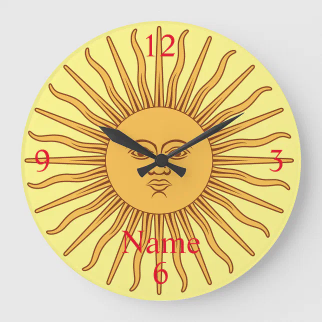 Sun face Art Illustration Thunder_Cove Large Clock | Zazzle