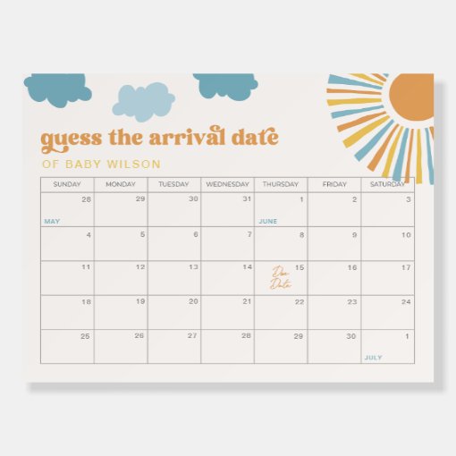 Sun Guess the Due Date Calendar Foam Board | Zazzle
