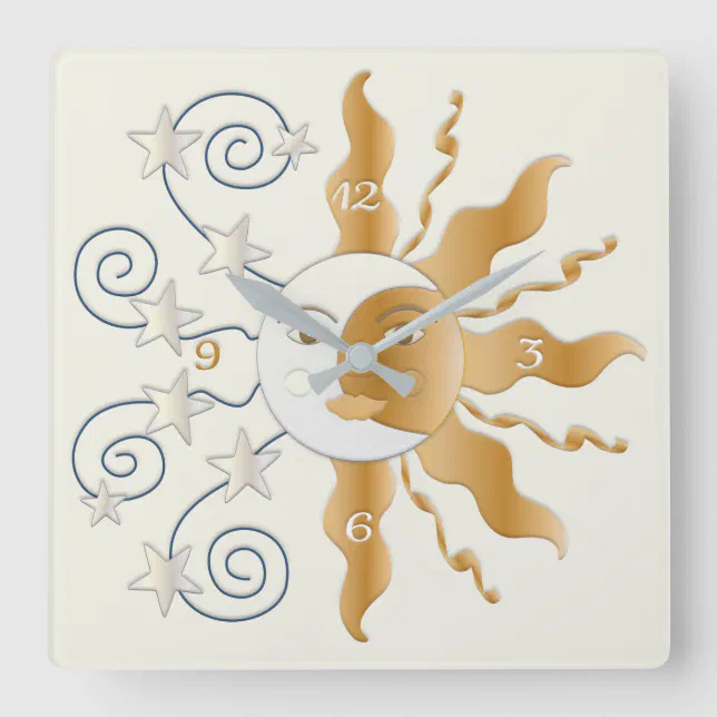 Sun Moon and Stars Clock | Zazzle