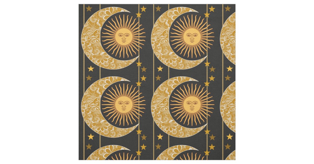 Sun,Moon and stars Fabric | Zazzle
