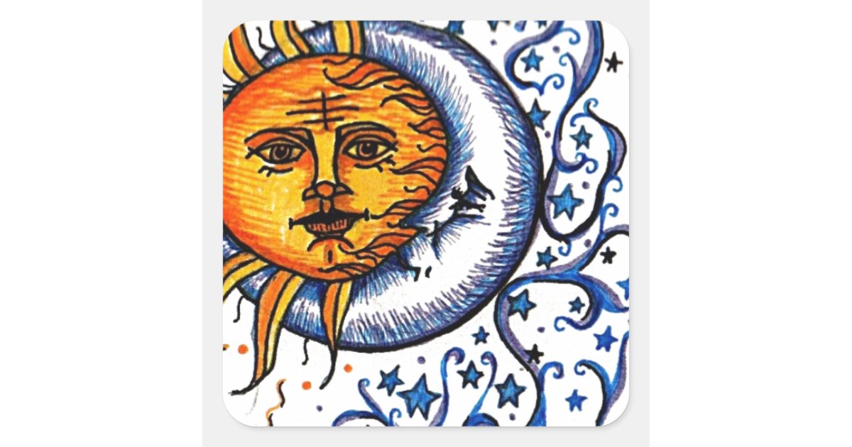 SUN MOON ART DESIGN SQUARE STICKER | Zazzle