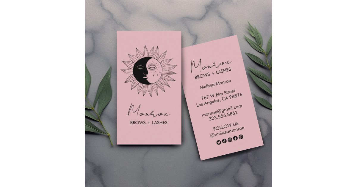 Sun & Moon Boho Line Art Elegant Mauve Social Icon Business Card | Zazzle
