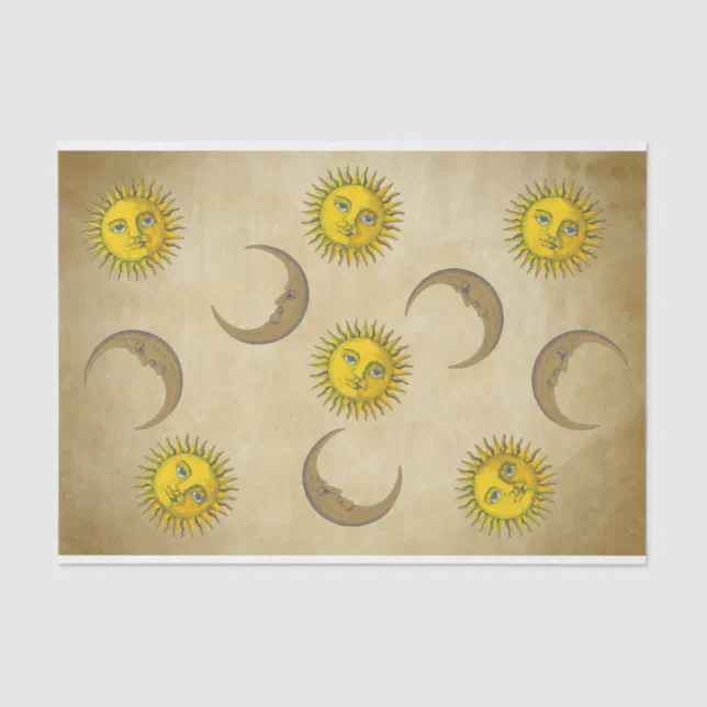 Sun Moon faces Vintage art hand drawing Tissue Paper | Zazzle
