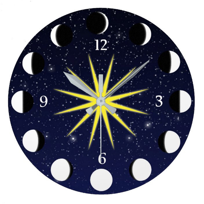 Sun, Moon Phases & Stars Large Clock | Zazzle.com