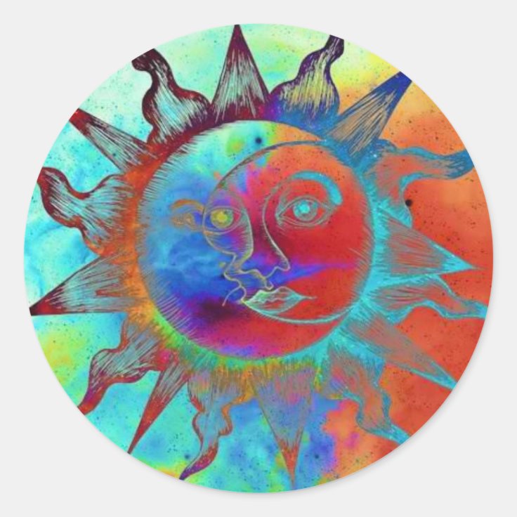 Sun & Moon Round Sticker | Zazzle