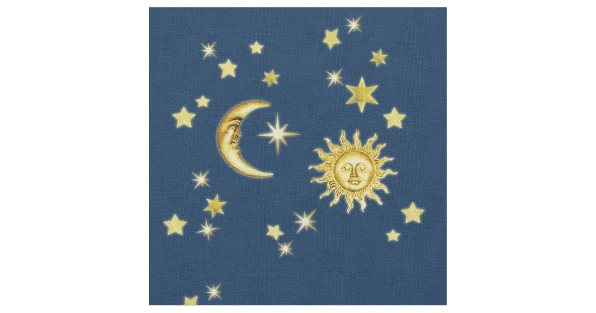 Sun, Moon & Stars Fabric | Zazzle