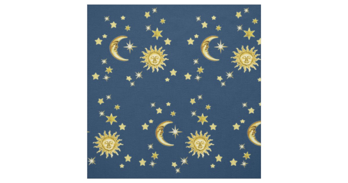 Sun, Moon & Stars Fabric | Zazzle