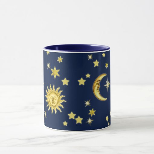 Sun, Moon & Stars on Dark Blue Mug | Zazzle