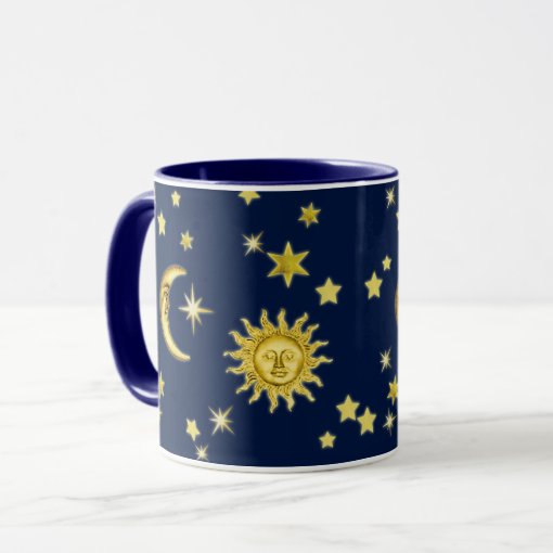 Sun, Moon & Stars on Dark Blue Mug | Zazzle