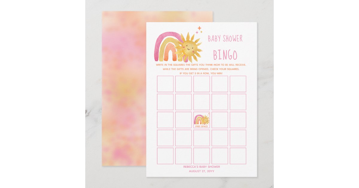 Sun | Rainbow Sunshine Baby Shower Bingo Invitation | Zazzle