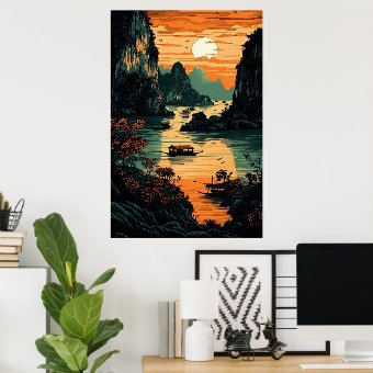 Sun Rising Over River Poster Art Print Wall Art | Zazzle