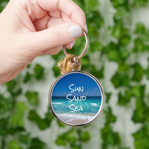 Sun Sand Sea Tropical Beach Turquoise Water Keychain | Zazzle