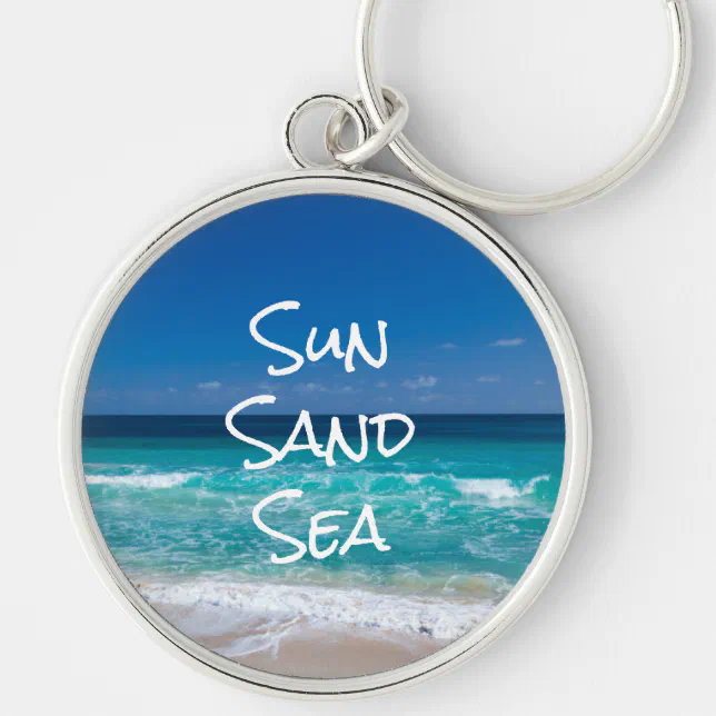 Sun Sand Sea Tropical Beach Turquoise Water Keychain | Zazzle