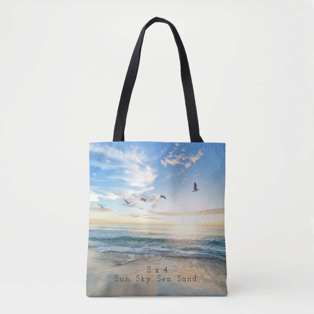 Sun. Sky. Sea. Sand. Beach Scene Tote Bag | Zazzle