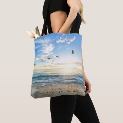 Sun. Sky. Sea. Sand. Beach Scene Tote Bag | Zazzle
