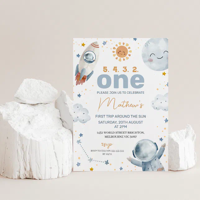 Sun Space First Trip Around the Sun 1st Birthday Invitation | Zazzle