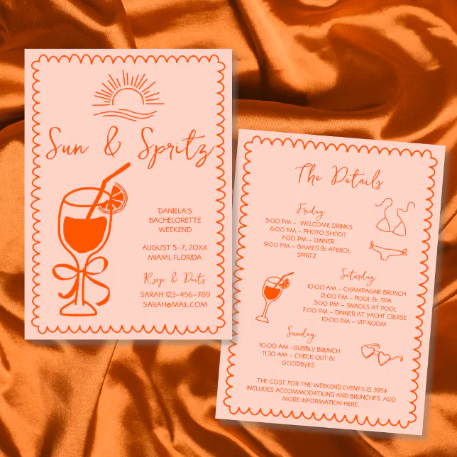 Sun & Spritz Hand Drawn Bachelorette Weekend Invitation | Zazzle