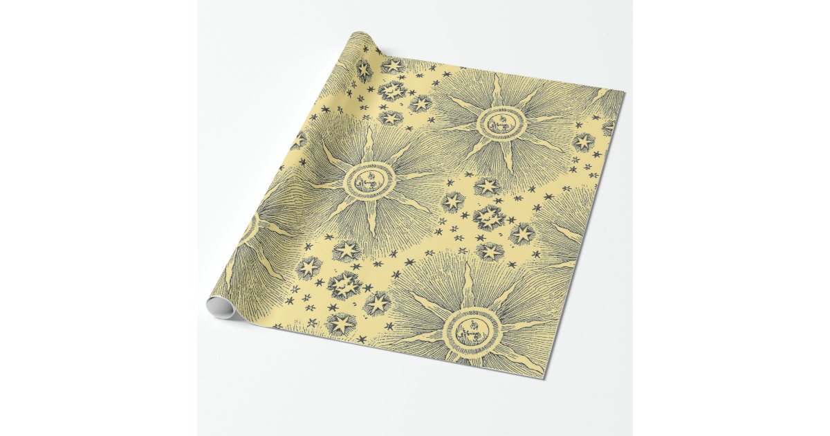 Sun Stars Antique Night Sky Medieval Zodiac Wrapping Paper | Zazzle
