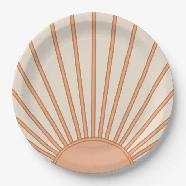 Sun Sunrise Earth Tones Terracotta Retro Sunshine Paper Plates | Zazzle