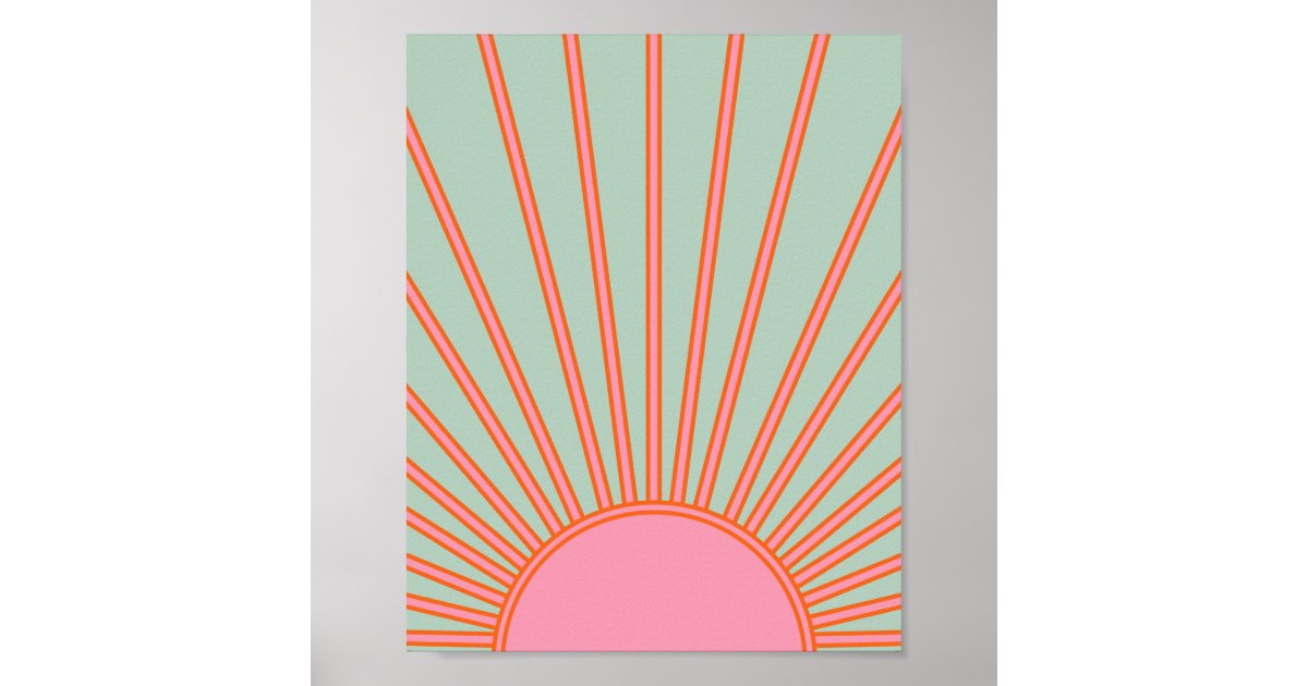 Sun Sunrise Green And Pink Abstract Retro Sunshine Poster | Zazzle