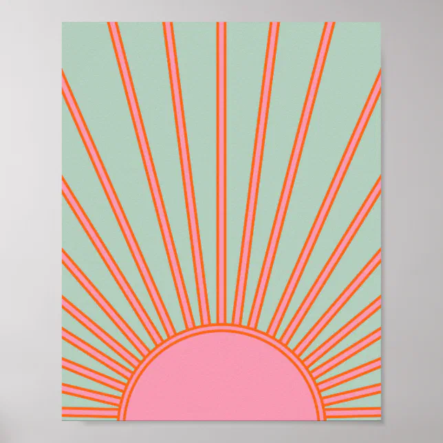 Sun Sunrise Green And Pink Abstract Retro Sunshine Poster | Zazzle