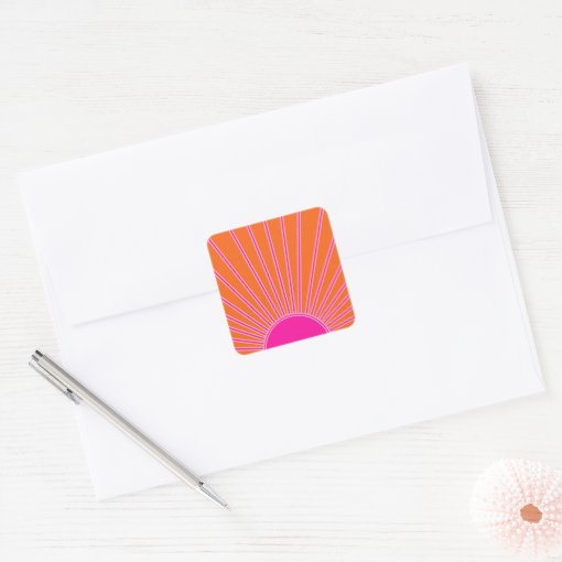 Sun Sunrise Orange And Hot Pink Preppy Sunshine Square Sticker | Zazzle