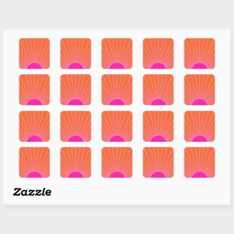 Sun Sunrise Orange And Hot Pink Preppy Sunshine Square Sticker | Zazzle