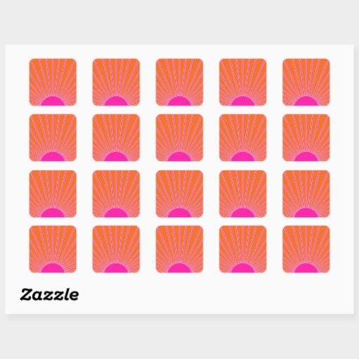 Sun Sunrise Orange And Hot Pink Preppy Sunshine Square Sticker | Zazzle