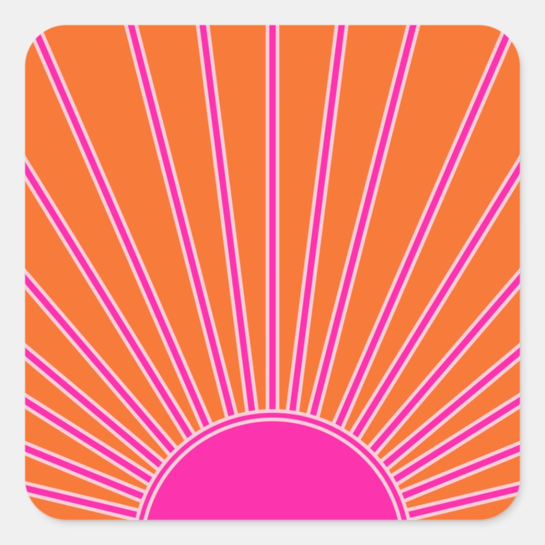 Sun Sunrise Orange And Hot Pink Preppy Sunshine Square Sticker | Zazzle