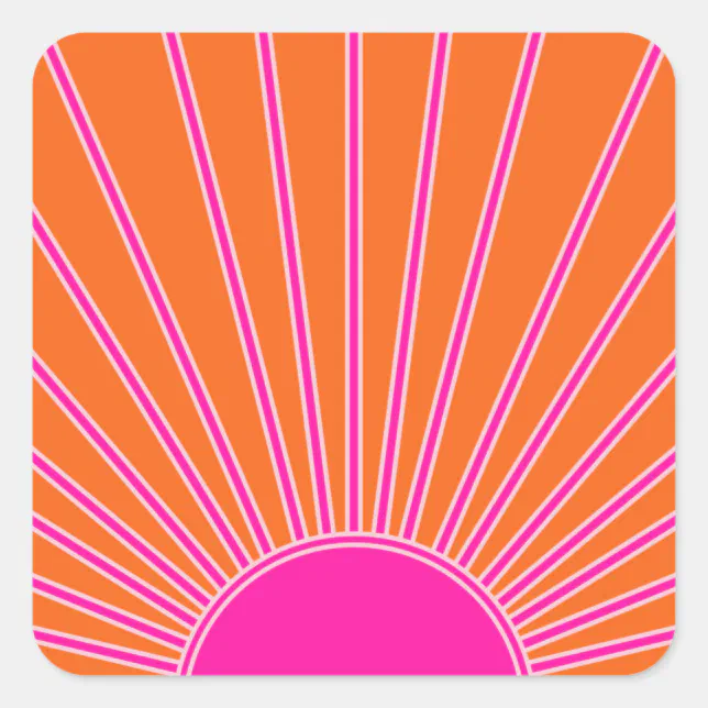 Sun Sunrise Orange And Hot Pink Preppy Sunshine Square Sticker | Zazzle