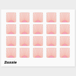 Sun Sunrise Pink Abstract Retro Sunshine Square Sticker | Zazzle