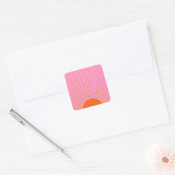 Sun Sunrise Pink And Orange Vintage Boho Sunshine Square Sticker | Zazzle