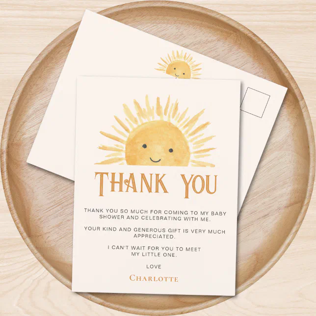 Sun-themed Baby Shower Thank You Postcard | Zazzle