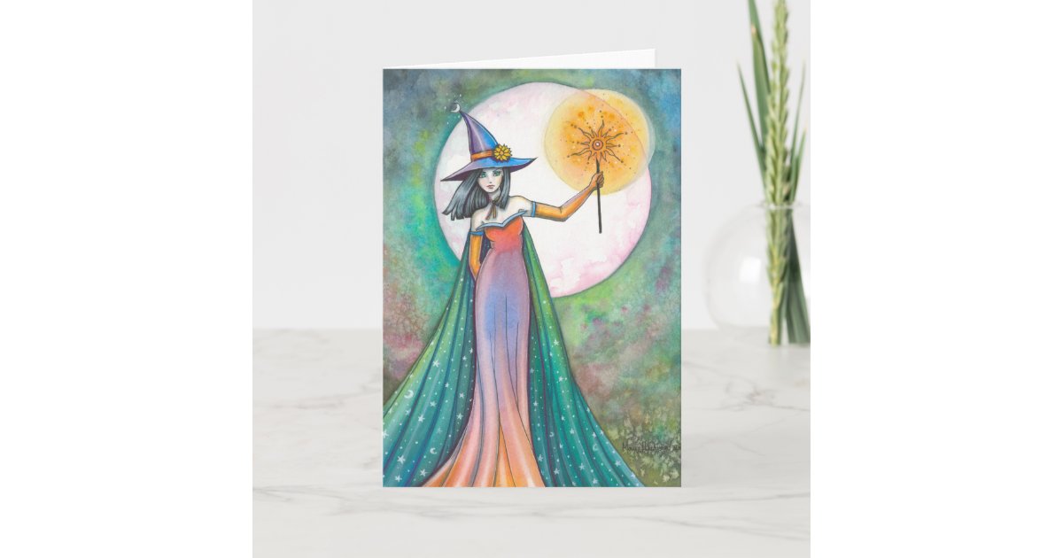 Sun Wand Witch Fantasy Art by Molly Harrison Card | Zazzle