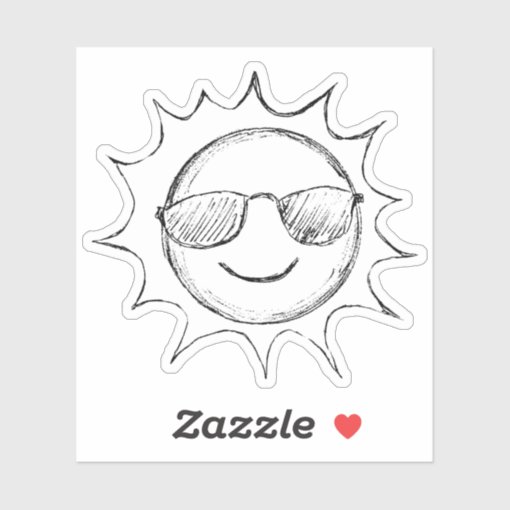 Sun Wearing Sunglasses Sketch Sticker | Zazzle