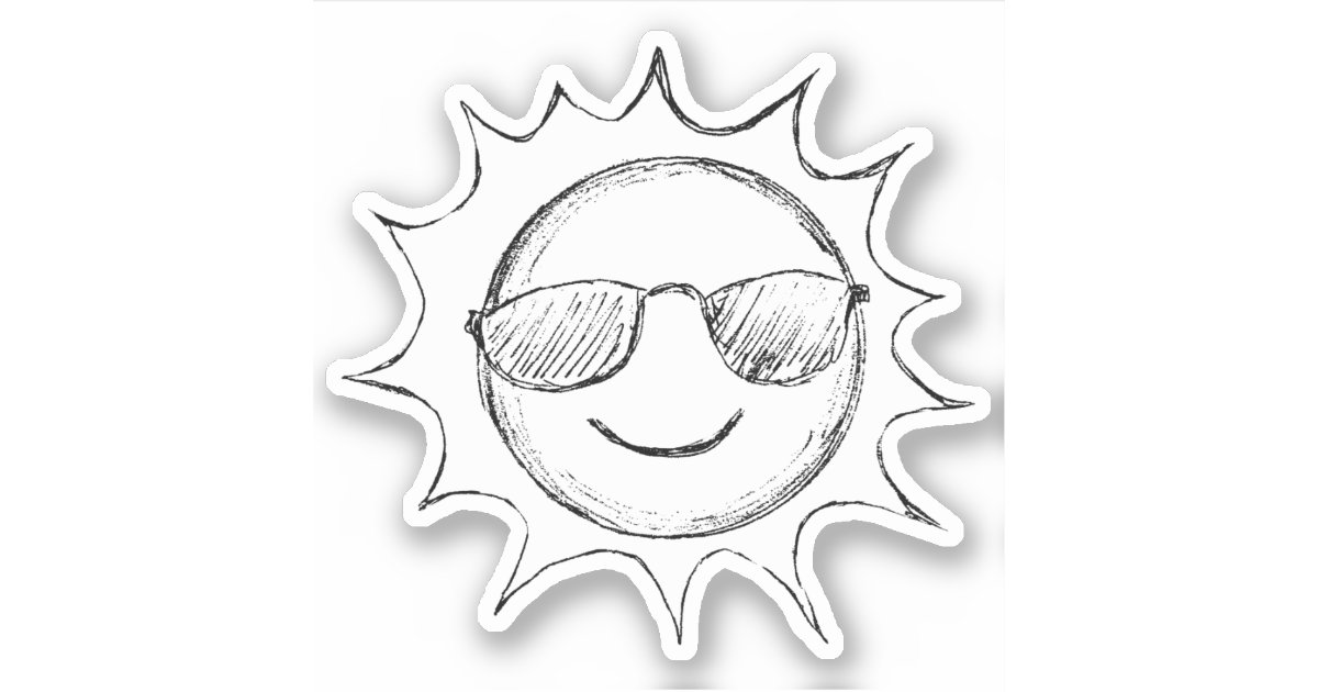 Sun Wearing Sunglasses Sketch Sticker | Zazzle