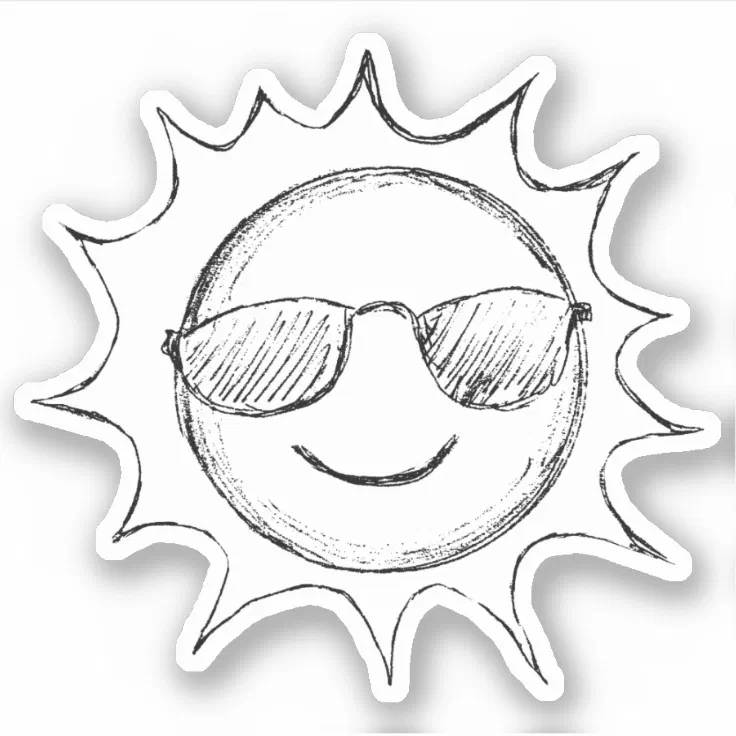 Sun Wearing Sunglasses Sketch Sticker | Zazzle