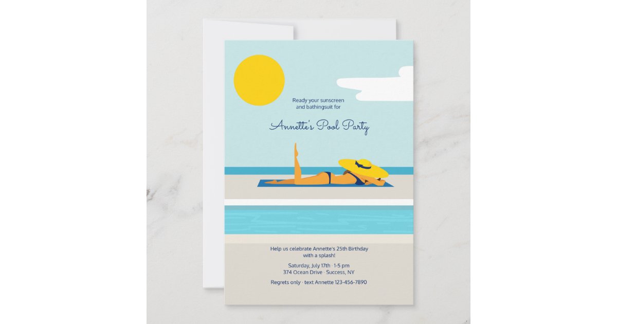 Sunbathing Pool Party Invitation | Zazzle