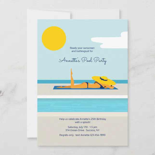 Sunbathing Pool Party Invitation | Zazzle