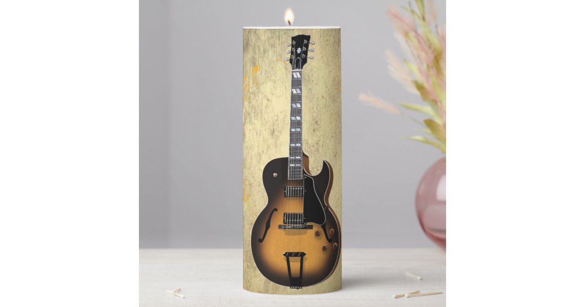 Sunburst Guitar Pillar Candle | Zazzle