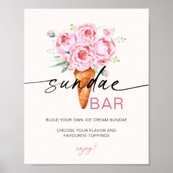 Sundae Bar Ice Cream Scooped Up Themed Sign | Zazzle